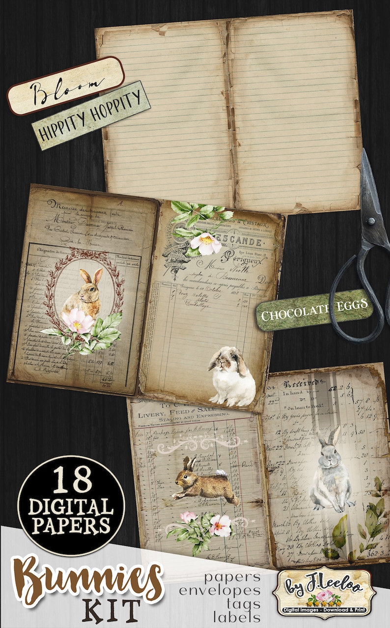 Bunnies Junk Journal Easter Shabby Chic French Digital Download Peter ...