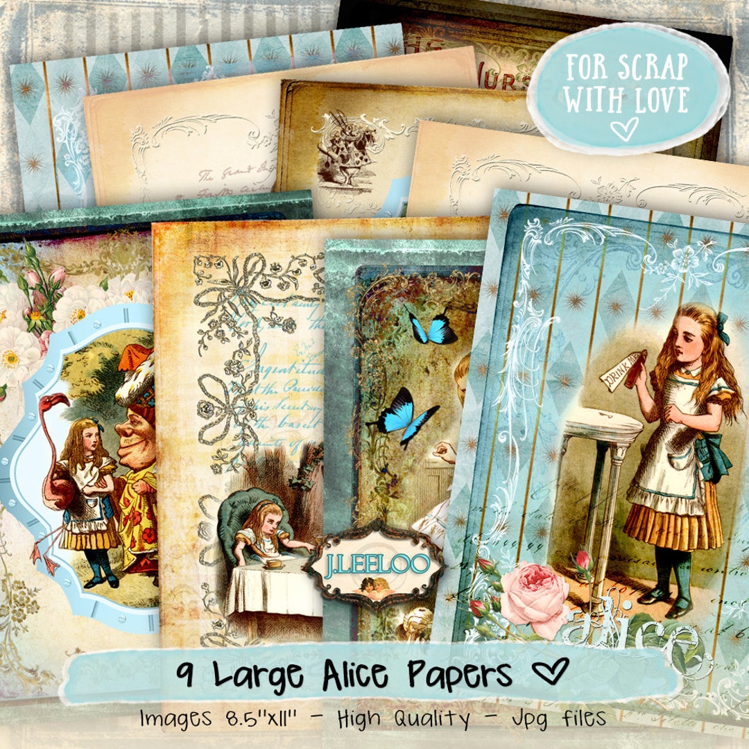ALICE Printable Papers 8.5x11 Inch Digital Collage Sheet Wonderland ...