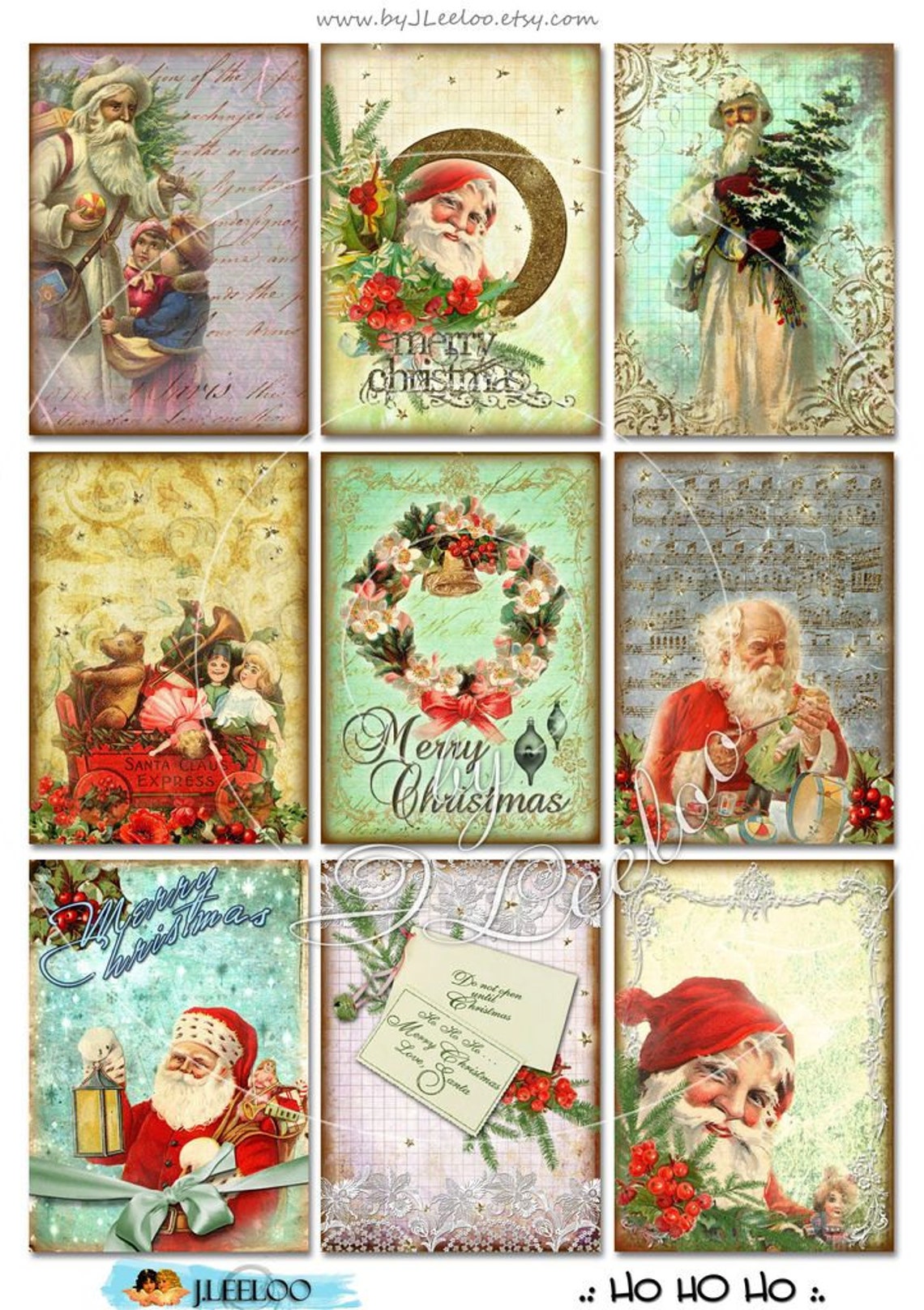 HO HO HO Printable Santa Holidays Gift Cards Invitation Merry | Etsy