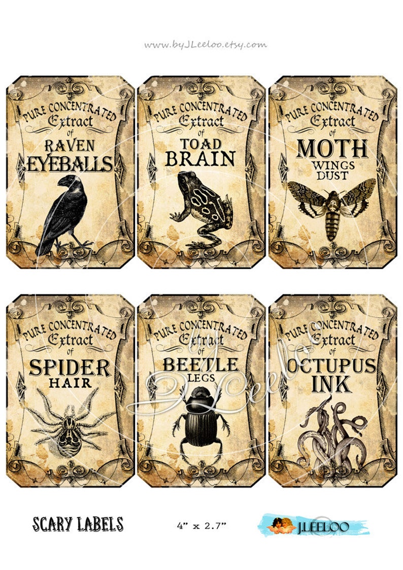 SCARY LABELS 4 X 2.7 Inch Digital Collage Sheet Gothic - Etsy