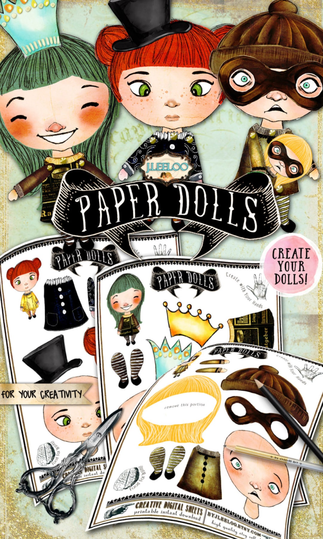 PAPER DOLLS Digital Altered Art Digital Collage Sheet for Journal Page ...