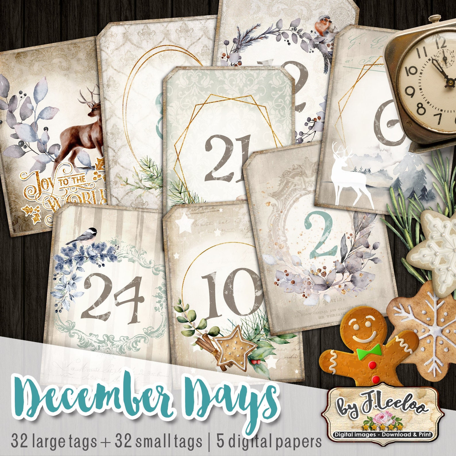 DECEMBER DAYS Tags Printable Vintage Christmas Calendar Daily - Etsy