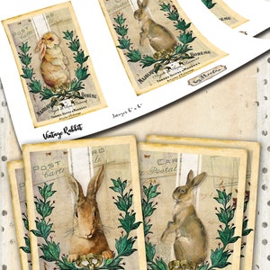 VINTAGE RABBIT Printable Cards Easter Tattered Vintage for Scrapbook ...