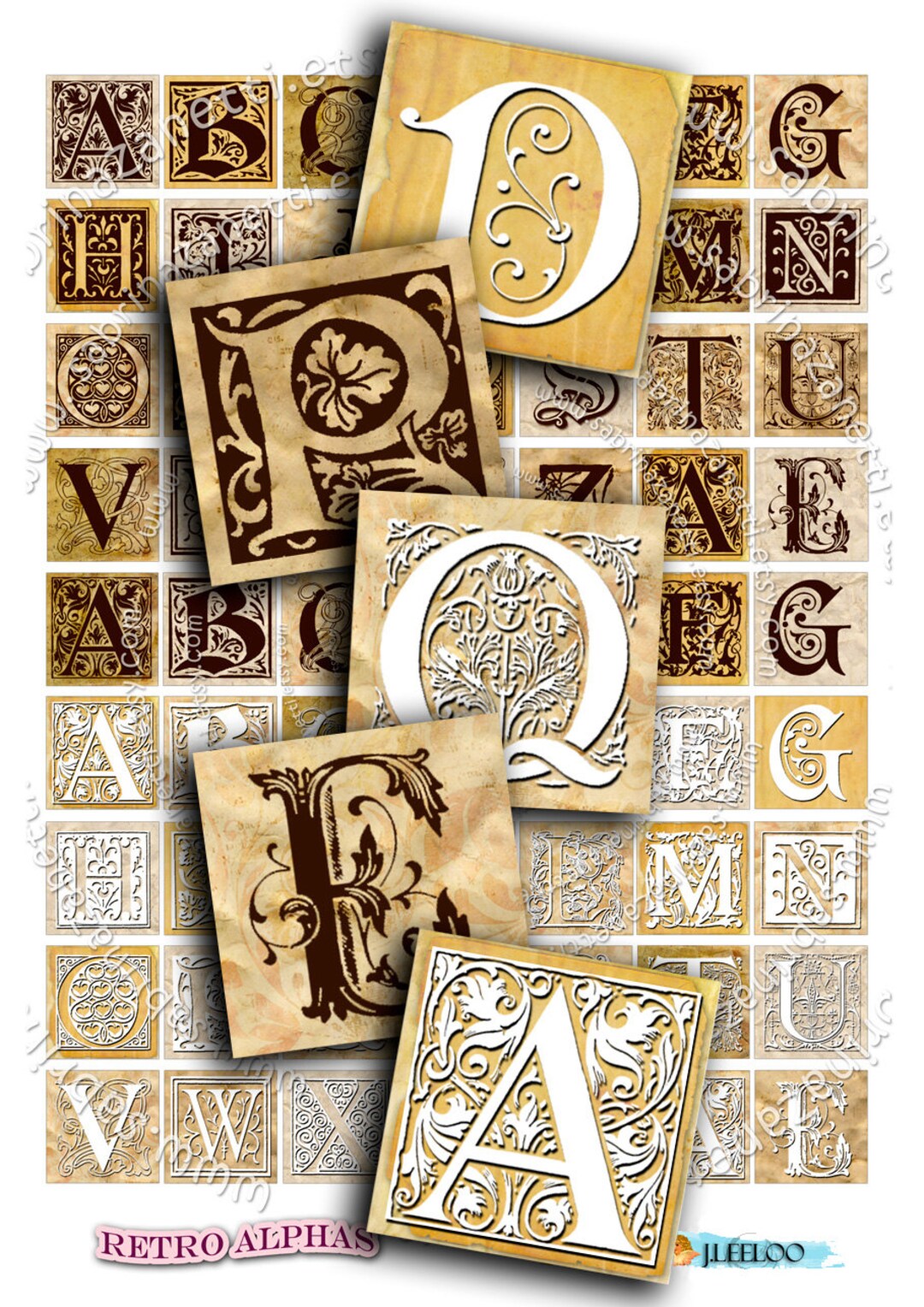 Digital Printable RETRO ALPHAS 1 Inch Square Vintage Paper Goods ...