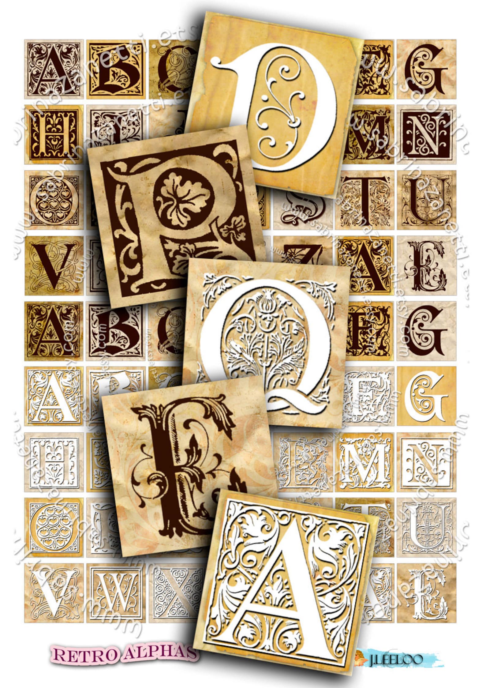 Digital Printable RETRO ALPHAS 1 Inch Square Vintage Paper | Etsy