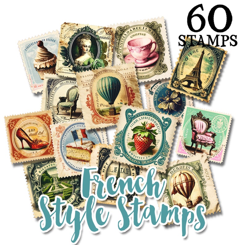 Fake FRENCH STYLE STAMPS Postage Png Printable Junk Journal - Etsy