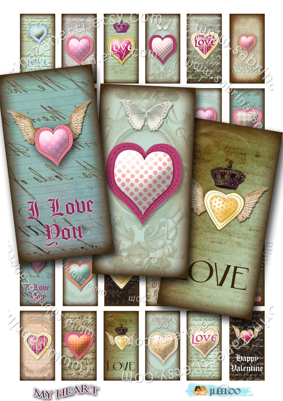 MY HEART 2x1 Domino Valentine Love for Rectangle Pendant Soldered Art ...