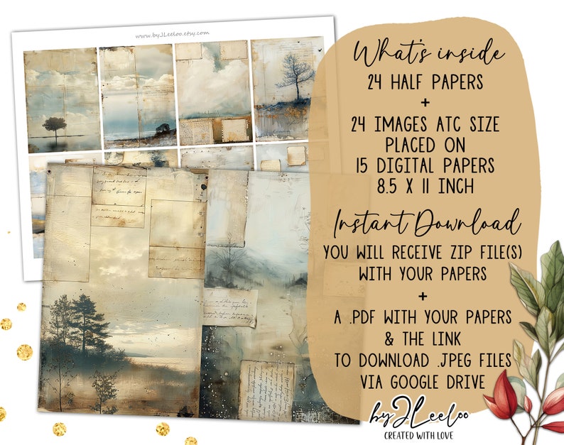 DREAMED LANDSCAPES Half Pages Printable Aceo | Junk Journal Mixed Media ...