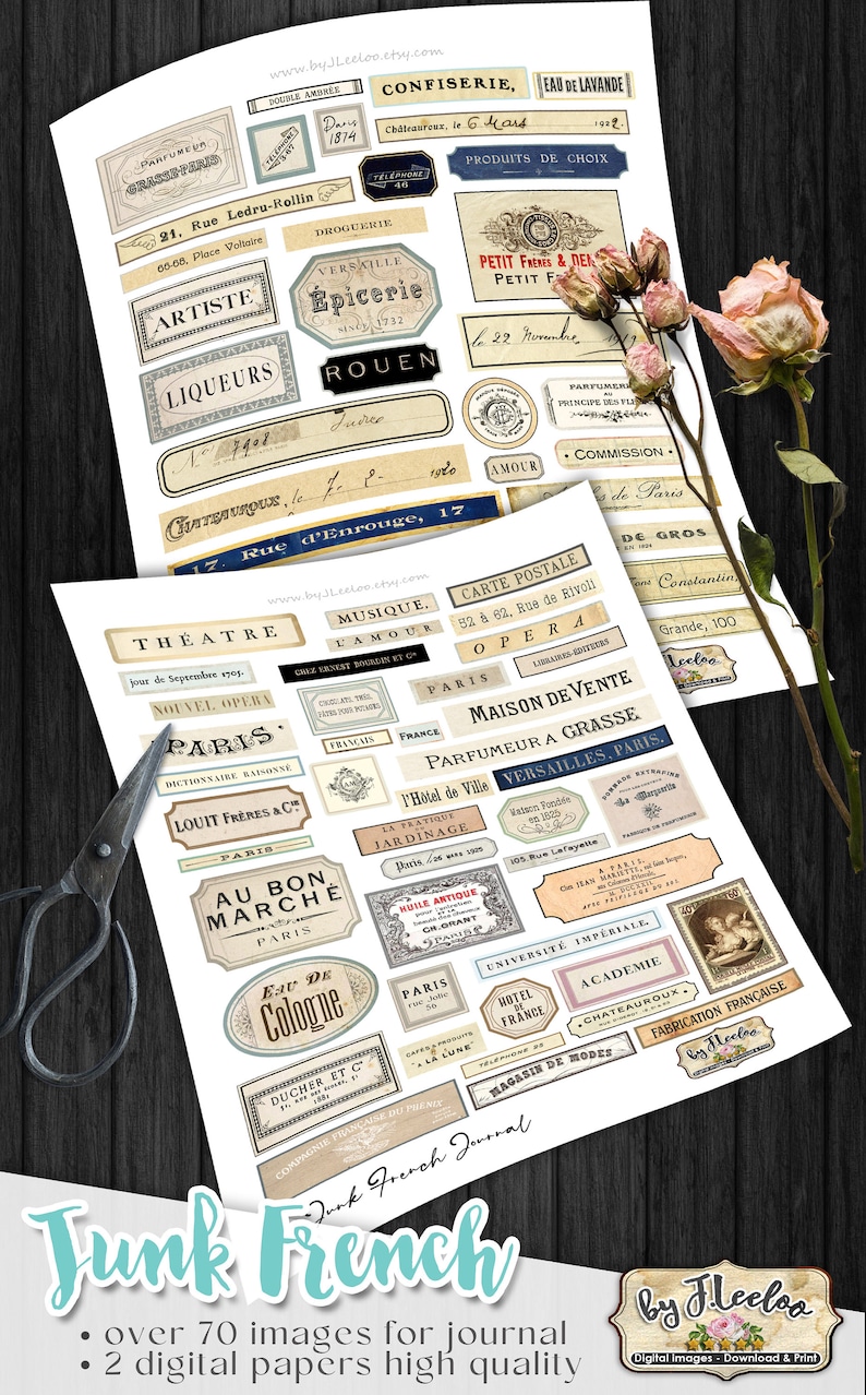 JUNK FRENCH Journal Labels Kit Printable Vintage Ephemera Journal ...