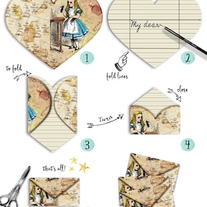 ALICE WONDERLAND Envelopes Heart Cards Gift Digital Collage Sheet ...