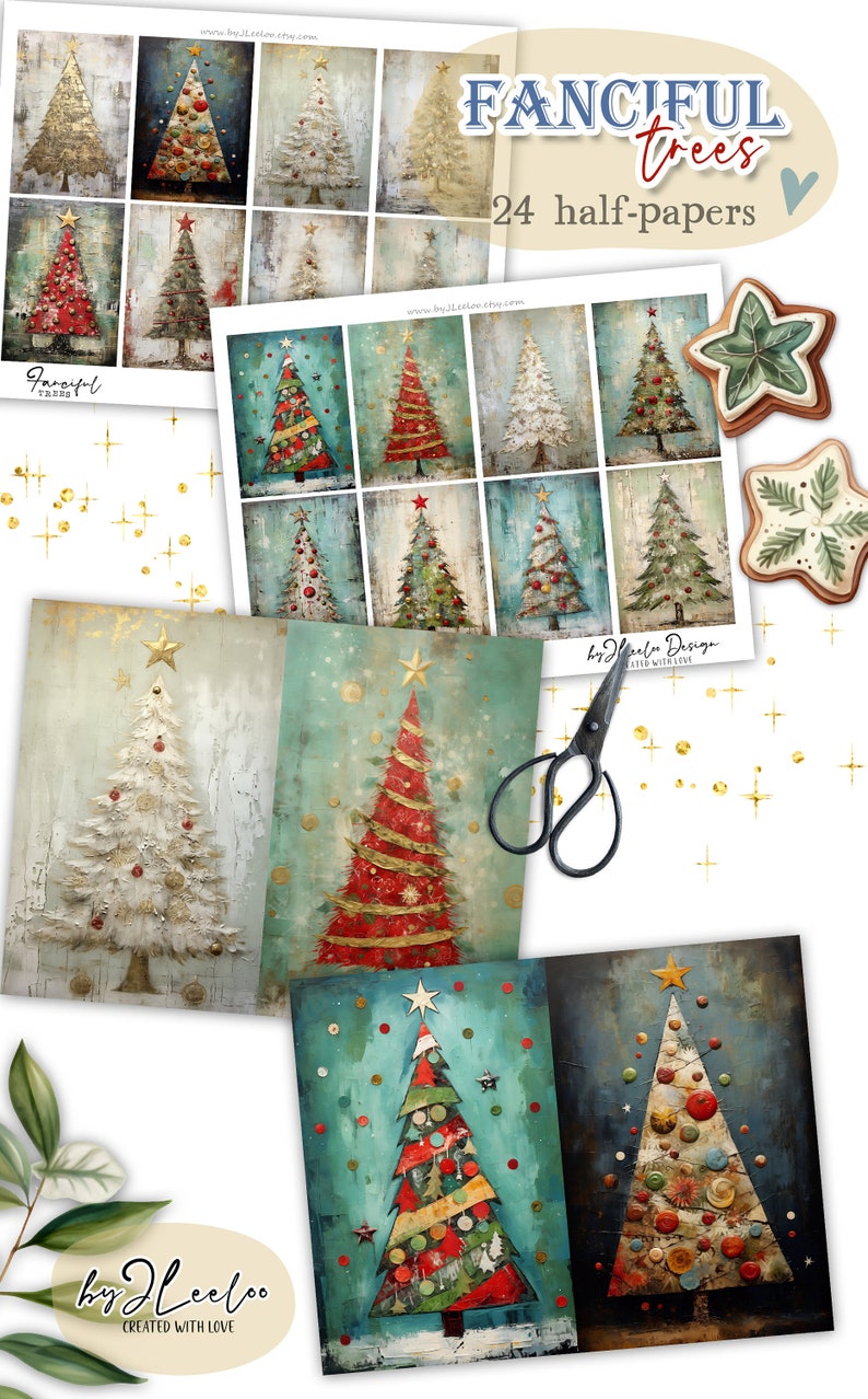 FANCIFUL TREES Christmas Half Pages Printable for Junk Journal Mixed ...