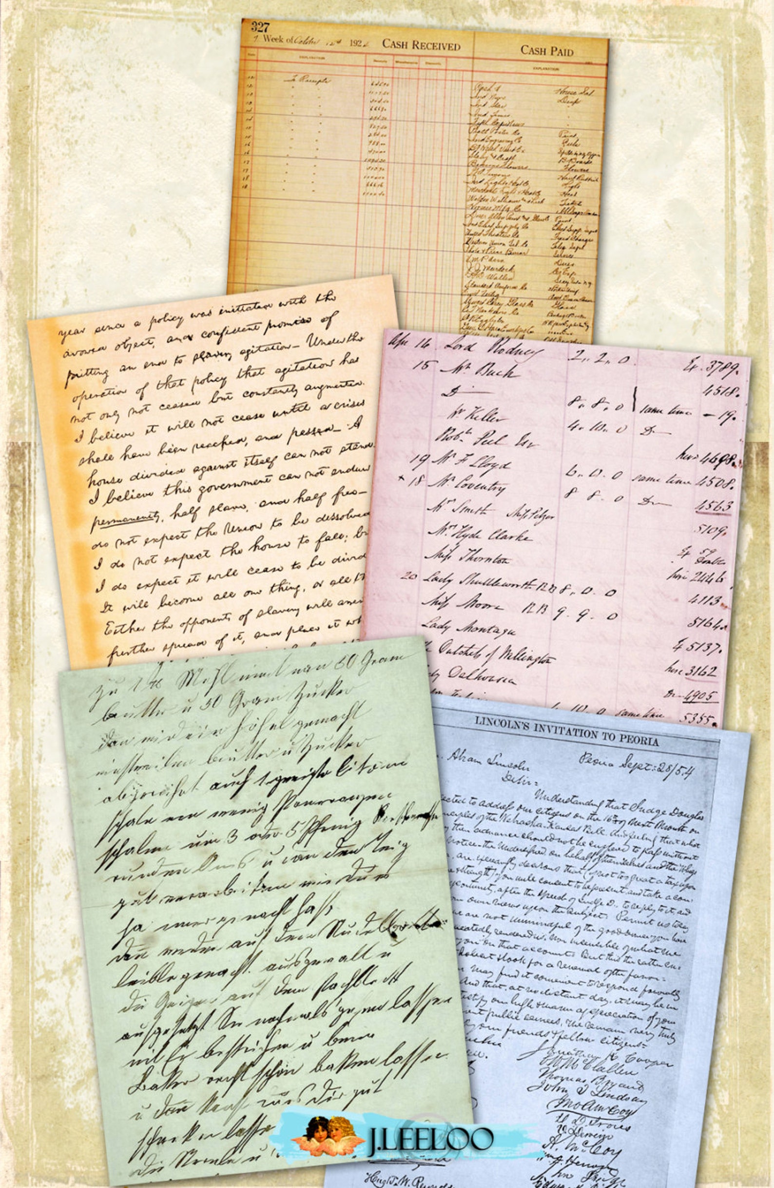 OLD HANDWRITING 10 Vintage Documents Digital Collage Sheet 5x7 Inch ...