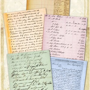OLD HANDWRITING 10 Vintage Documents Digital Collage Sheet 5x7 Inch ...