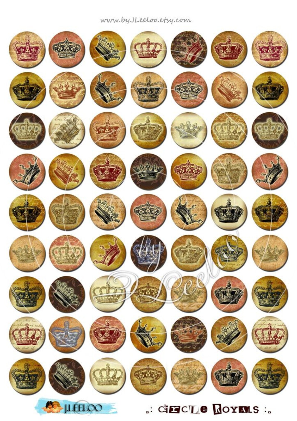 Digital Collage CIRCLE ROYALS 1 Inch Circle Crowns Paris France for ...