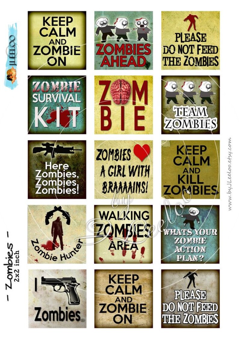Digital Collage ZOMBIES 2x2 Inch Square Printable Apocalypse - Etsy