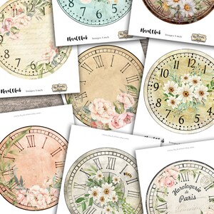 FLORAL CLOCK 8 Inch Circle Printable Clock Face Jpeg Clipart Vintage ...