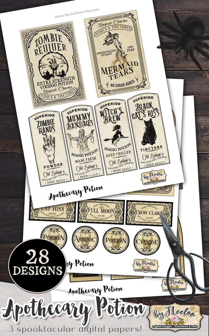 APOTHECARY POTION Printable Tags Label Bottle Jar Labels Halloween ...