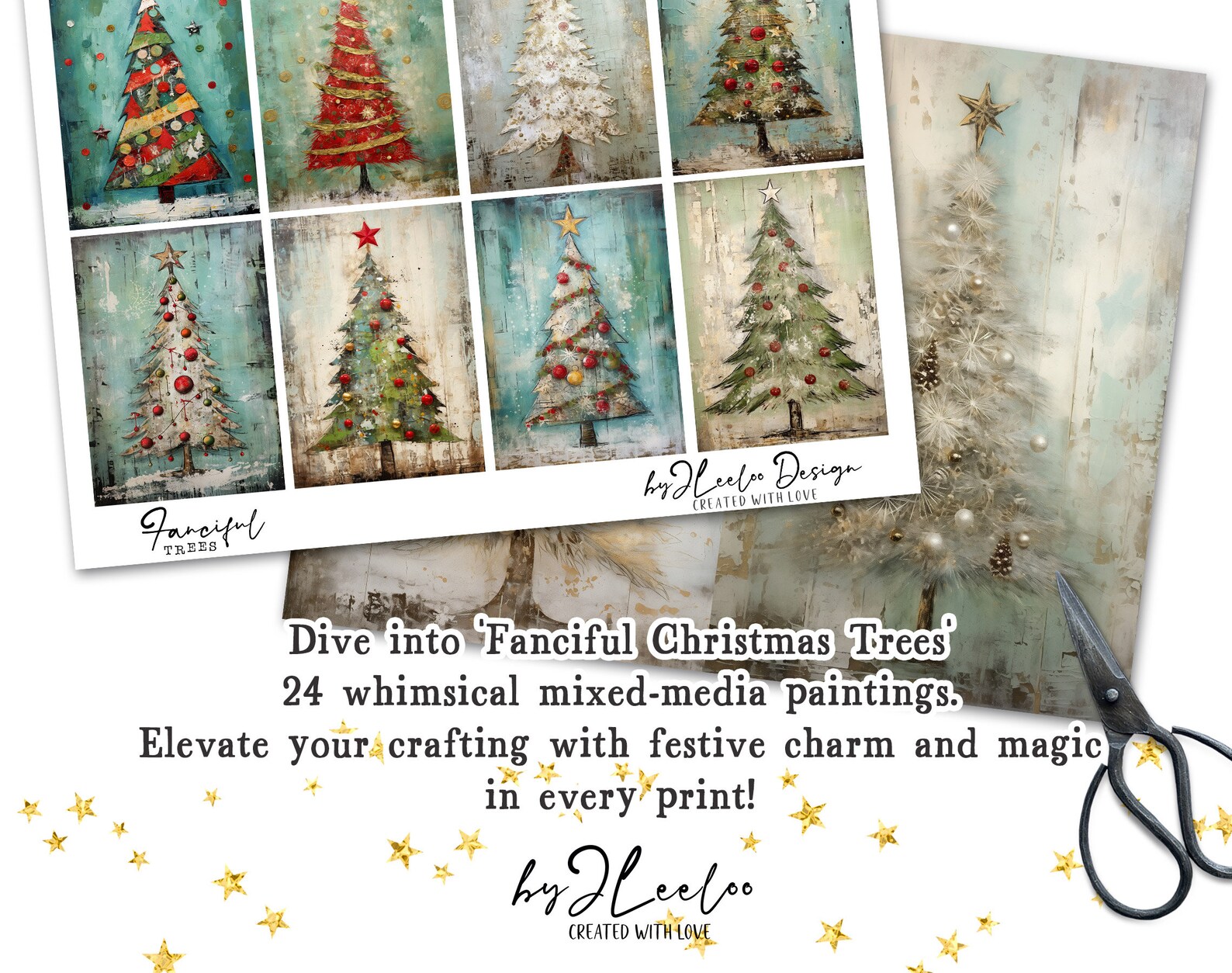 FANCIFUL TREES Christmas Half Pages Printable for Junk Journal Mixed ...