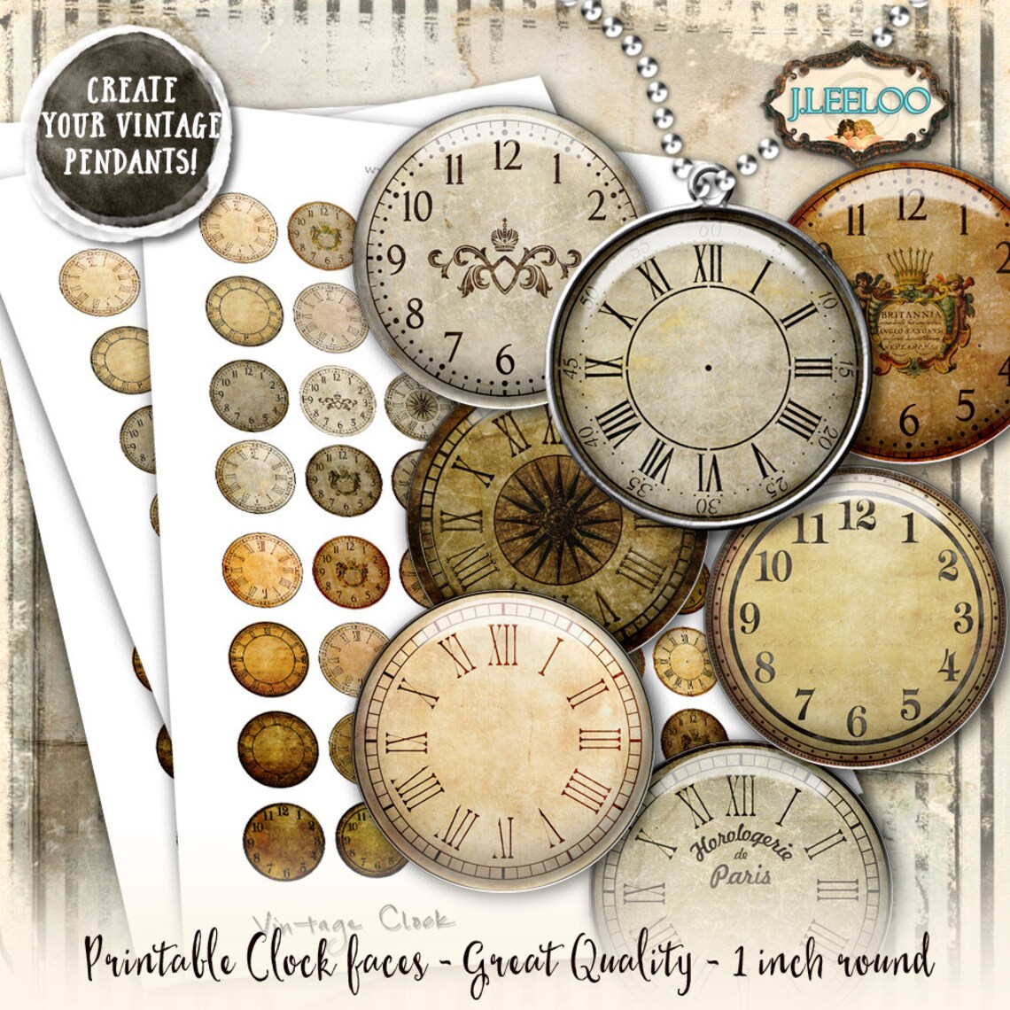 VINTAGE CLOCK 1 Inch Circle Clock Face Printable for Pendant - Etsy