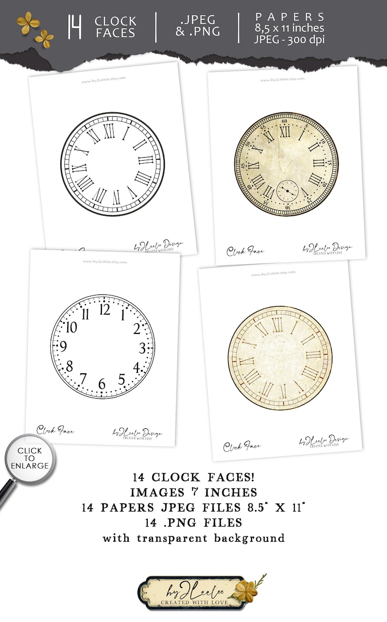 FACE CLOCK 7 Inch Circle Printable | Vintage Jpeg Clock Clipart Vintage ...