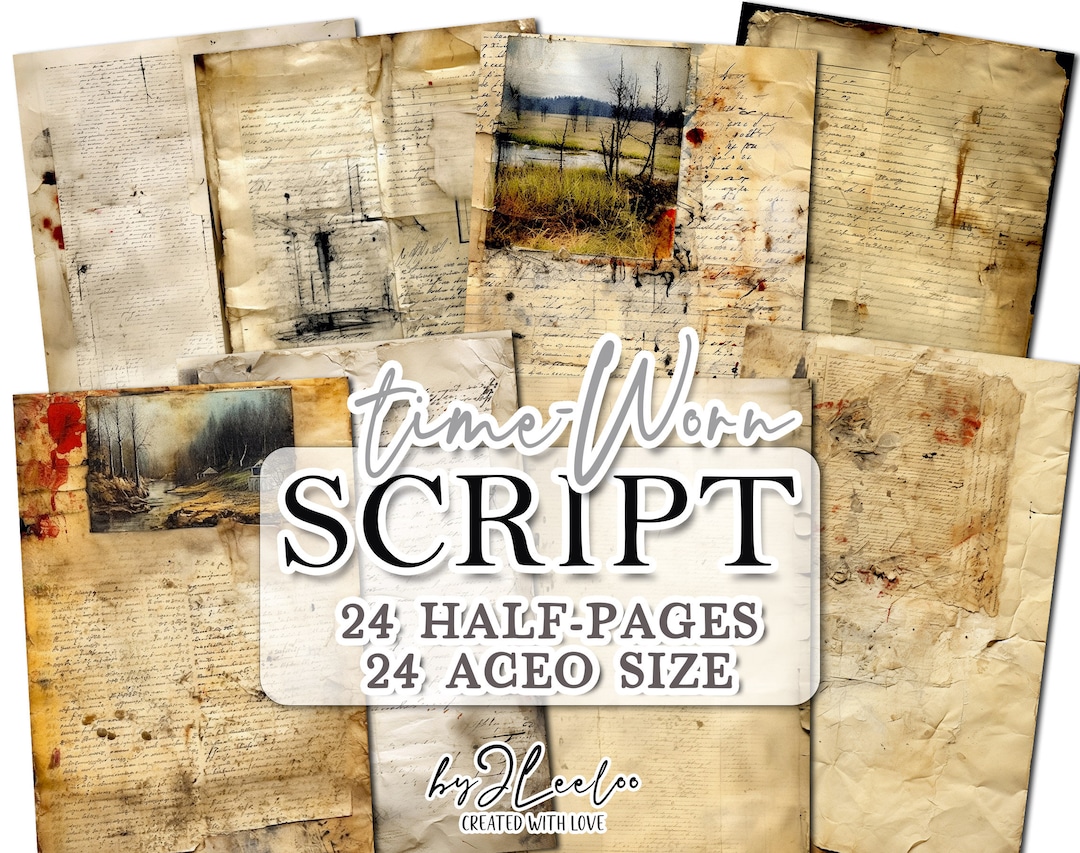 TIME-WORN SCRIPT Half Pages Printable | Junk Journal Mixed Media ...