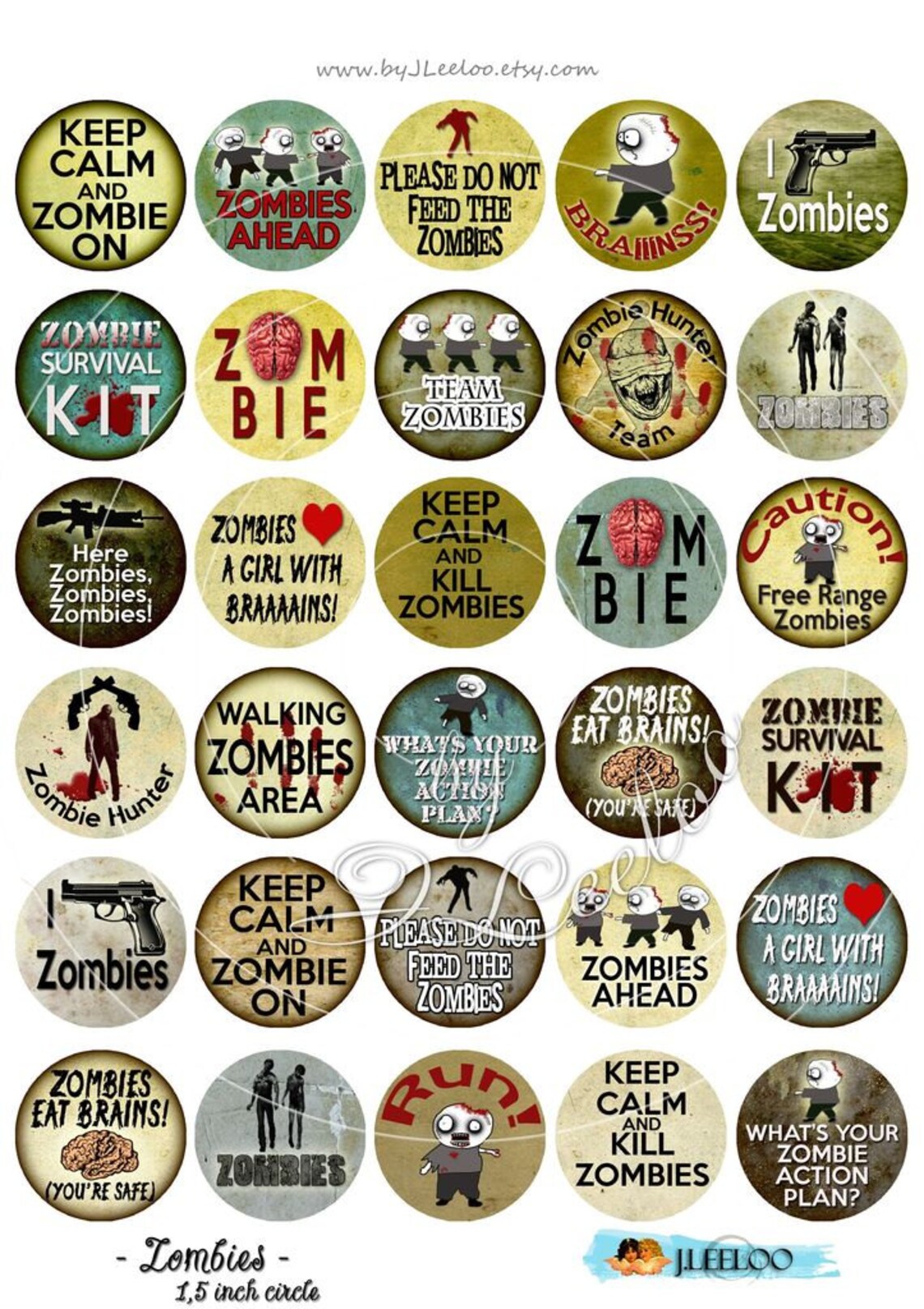 Digital Collage ZOMBIES 1.5 Inch Circle Apocalypse Scary - Etsy
