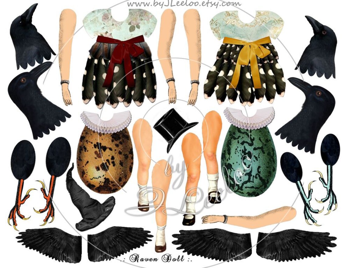 RAVEN DOLL Sheet Altered Art Journal Page Paper Digital | Etsy