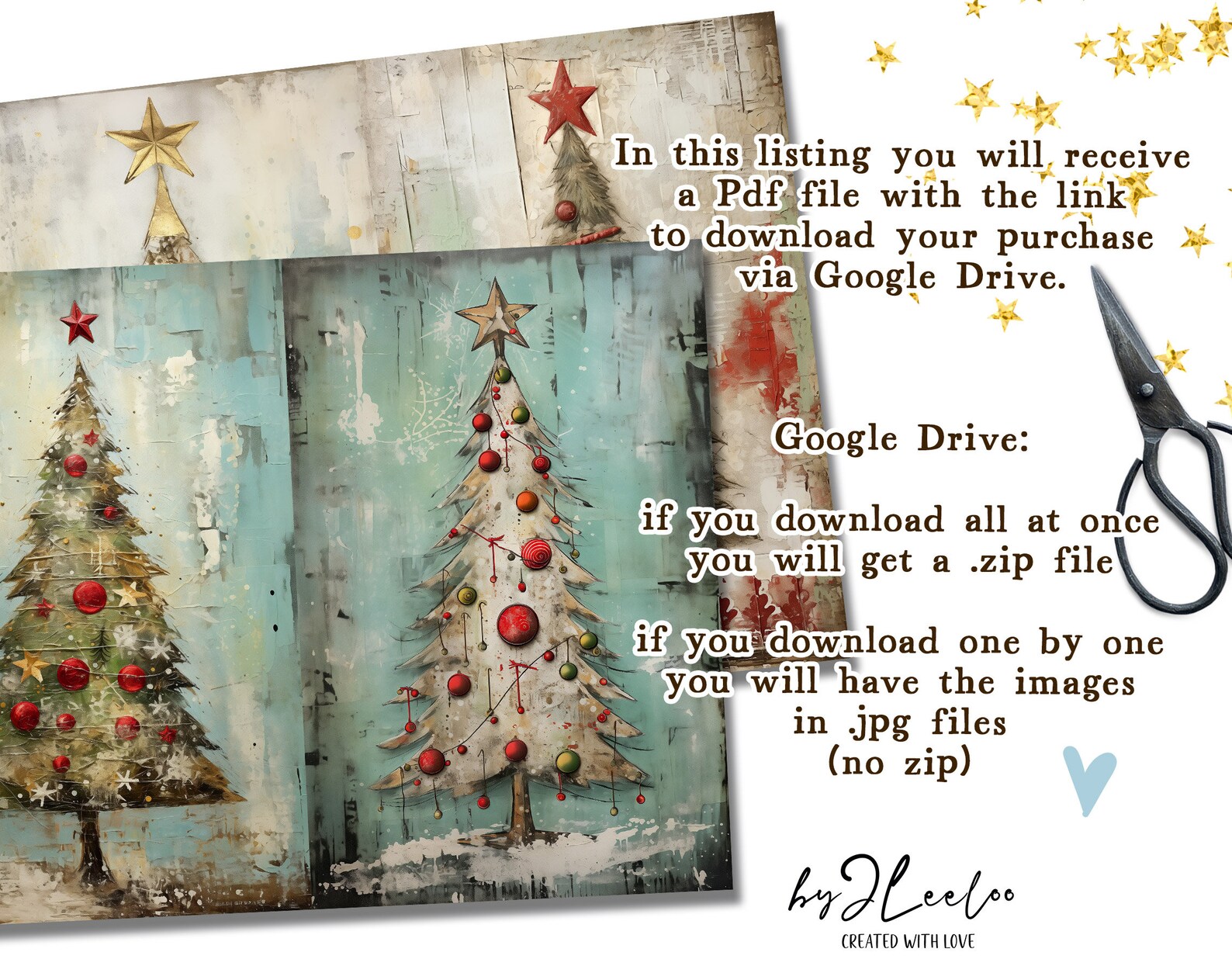 FANCIFUL TREES Christmas Half Pages Printable for Junk Journal Mixed ...