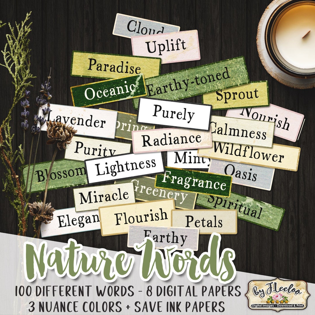 NATURE WORDS Labels Printable Positive Words | Vintage Ephemera Junk ...
