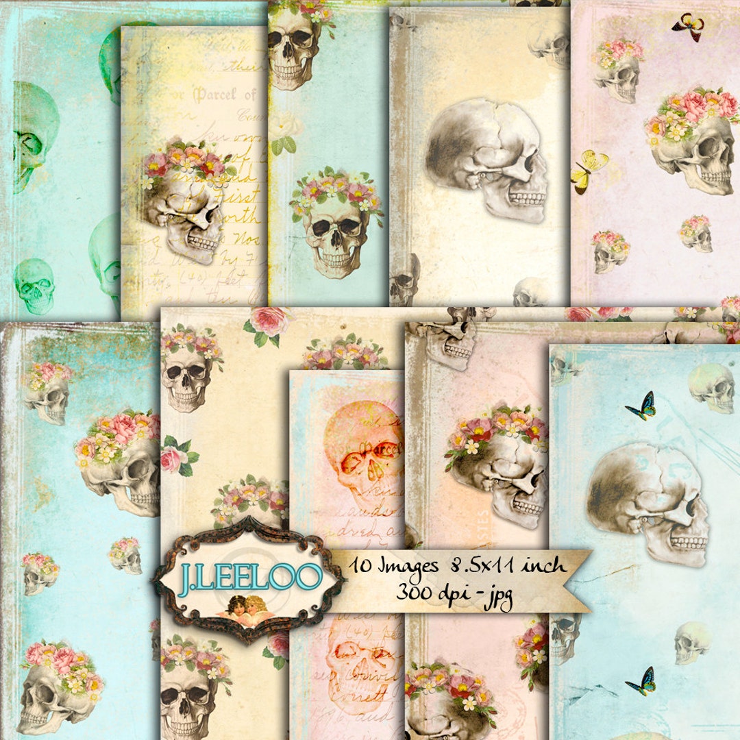 PAPER SKULL 10 Large Papers for Scrapbook Digital Collage Sheet Print ...