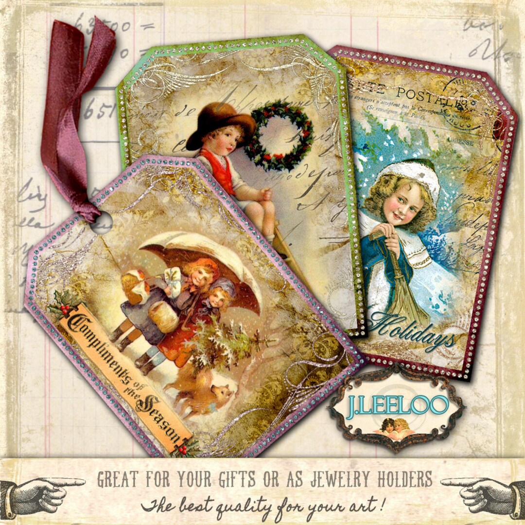 VICTORIAN CHRISTMAS Label Gift Tags Jewelry Holder Paper Goods Digital ...