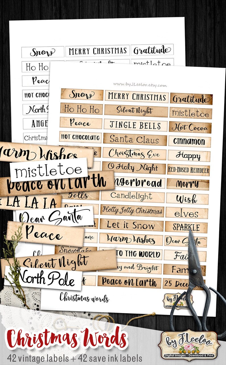 CHRISTMAS WORDS Printable Altered Art Words Mixed Media - Etsy
