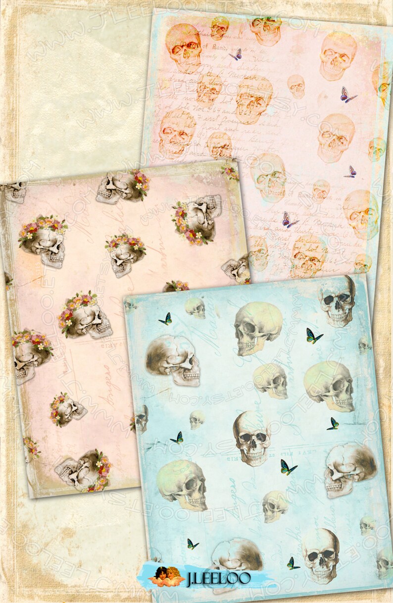PAPER SKULL 10 large papers for scrapbook Digital collage | Etsy