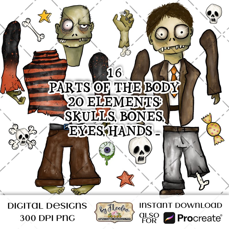 ZOMBIE DOLLS Halloween PNG Clipart - Digital Skull - Brain - Spooky ...