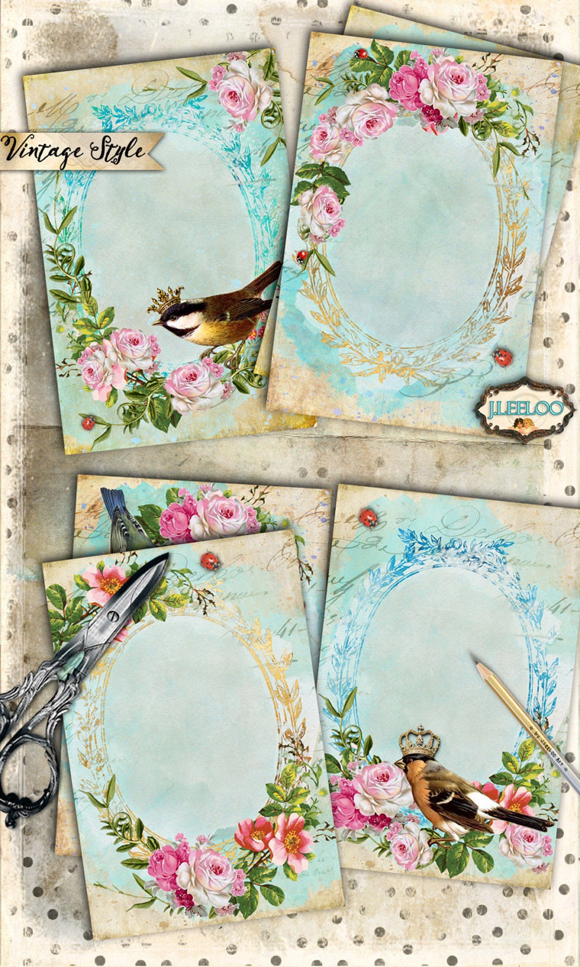 VICTORIAN POSTCARDS Invite Greetings Cards Birds Spring Rose | Etsy