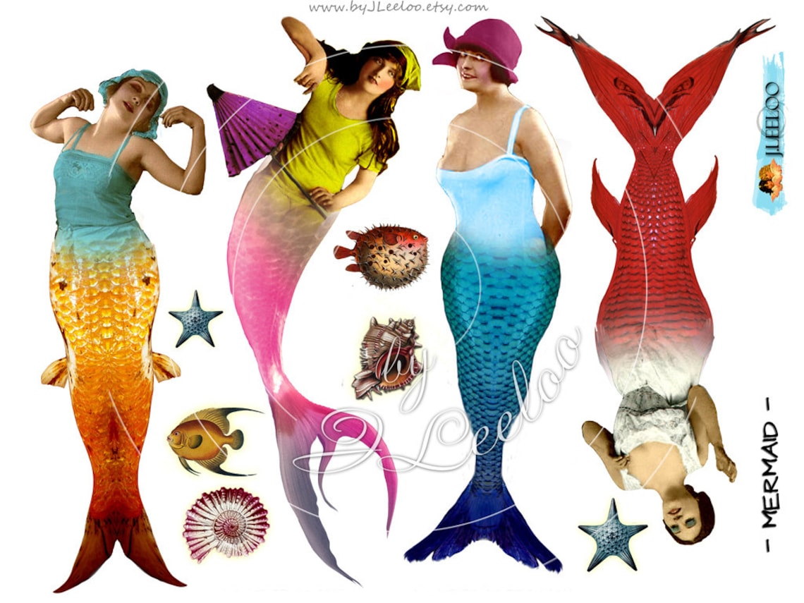 MERMAID DOLL Paper Doll Sheet Printable Digital Collage Sheet - Etsy