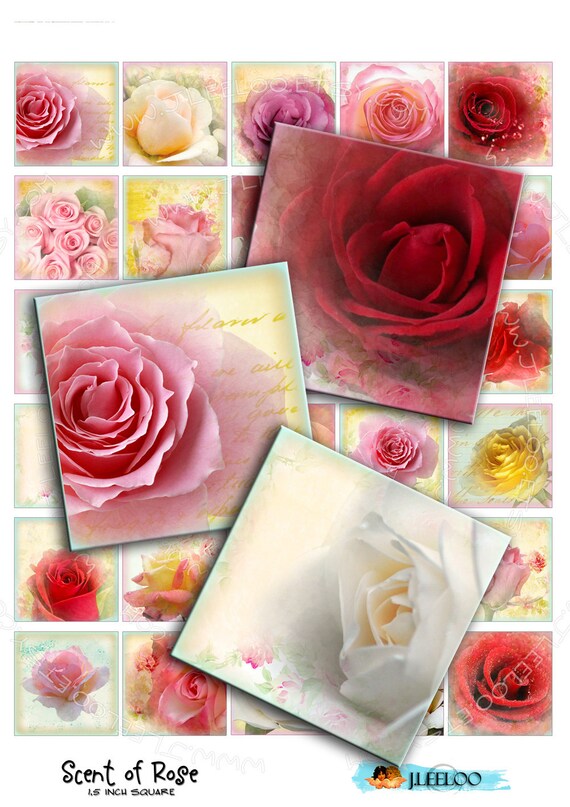 Digital Paper SCENT OF ROSE 1.5 Inch Square Roses Images for - Etsy