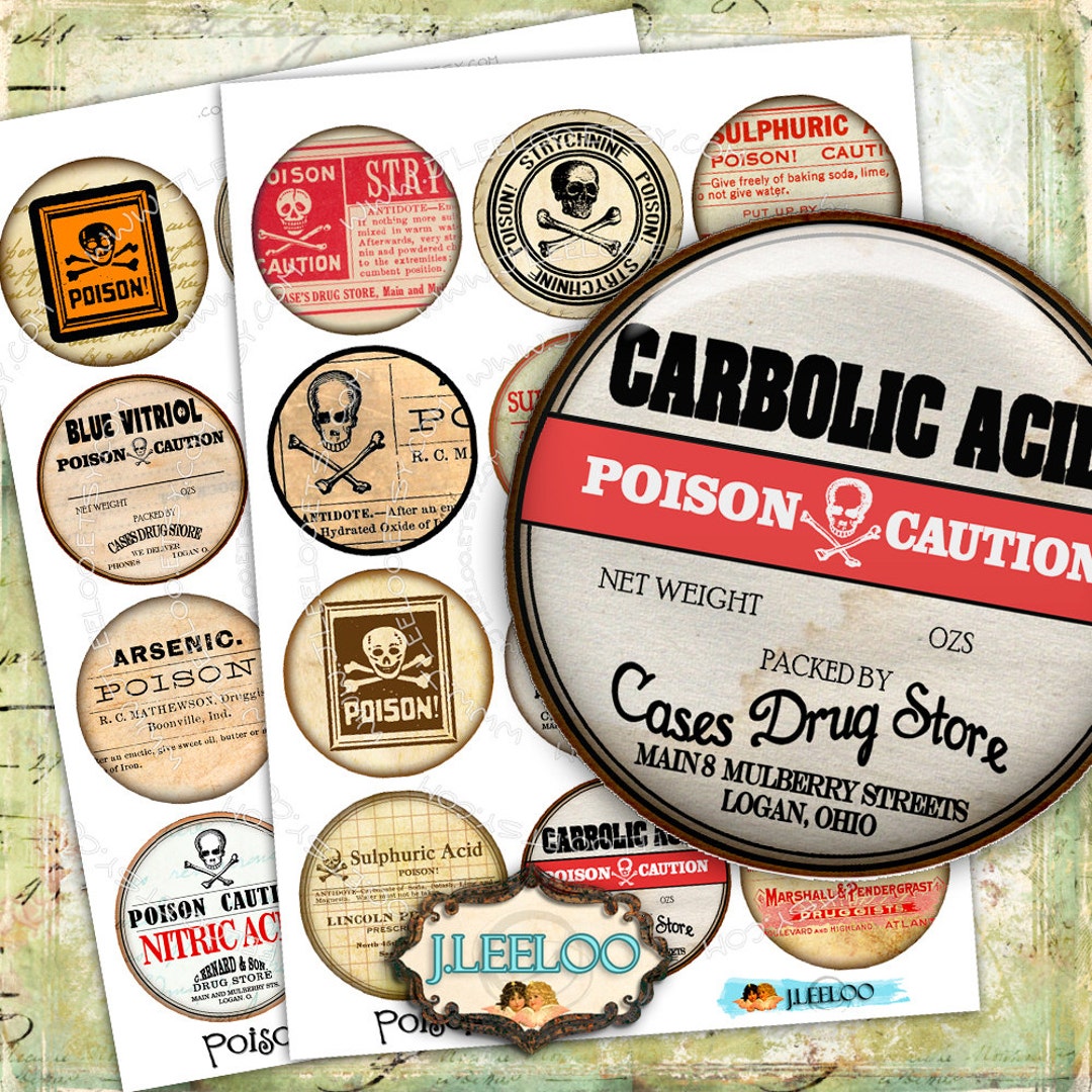 Digital Paper POISON 2.5 Inch Circle Goth Apothecary Labels Arsenic ...