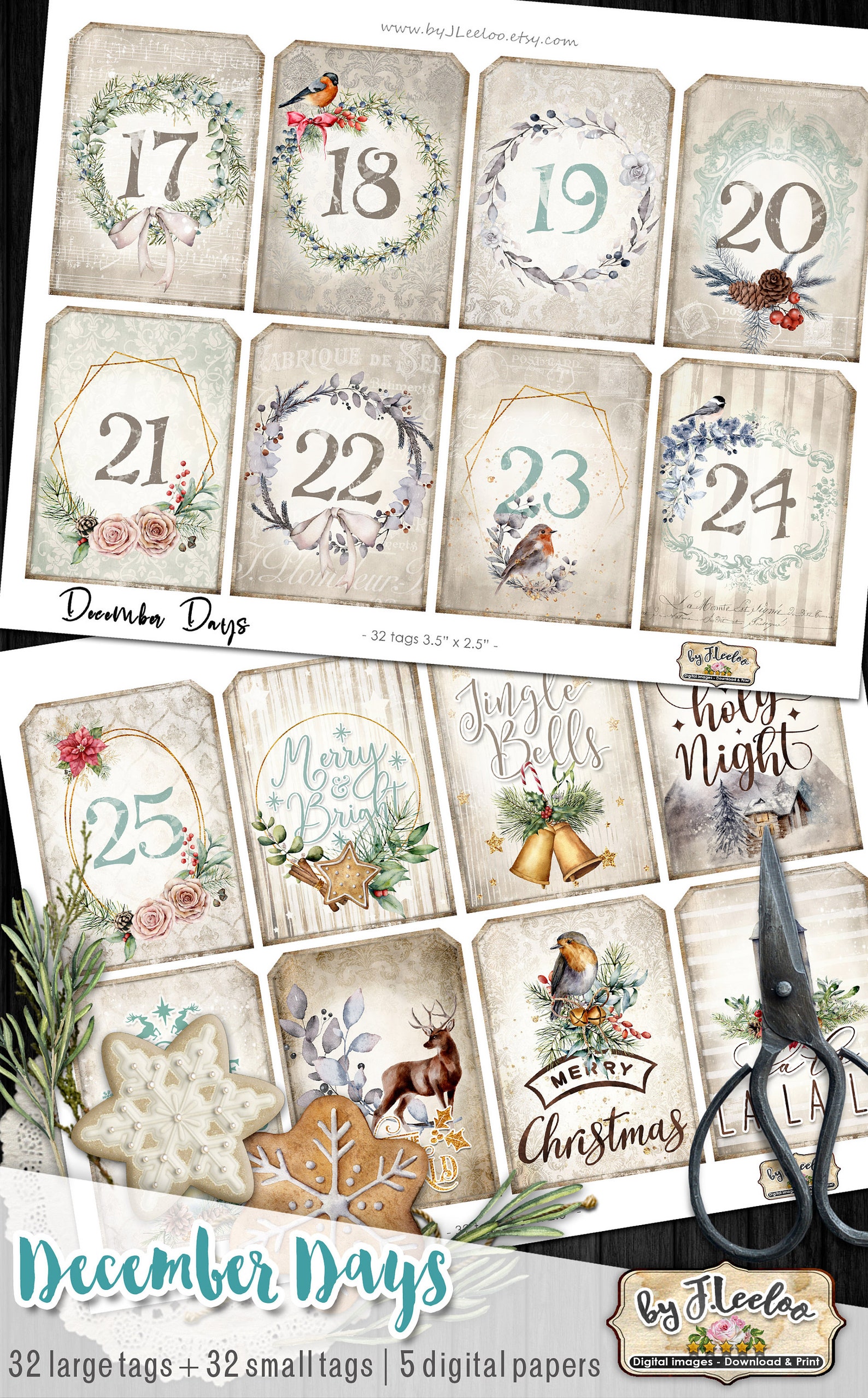 DECEMBER DAYS Tags Printable Vintage Christmas Calendar Daily - Etsy