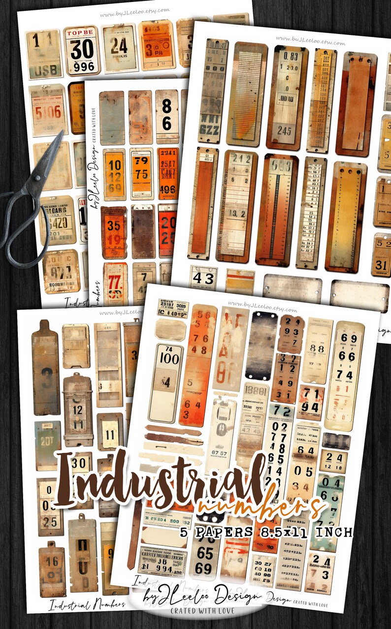 INDUSTRIAL NUMBERS Labels Printable Steampunk Supplies | Tags Vintage ...