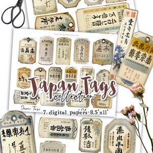 JAPAN TAGS Vintage Label Ephemera Supplies | Oriental Tags Aged and ...