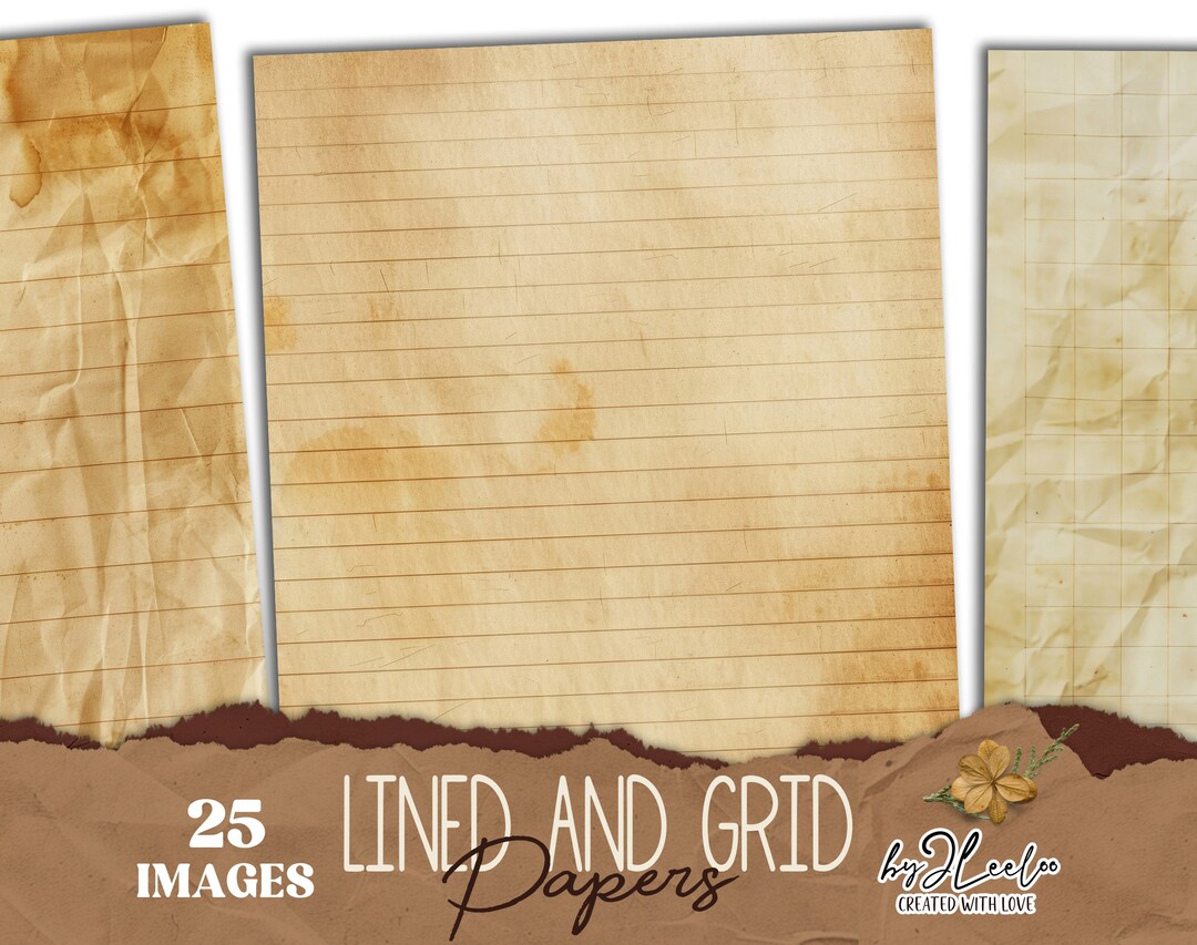 LINED and GRID PAPERS Vintage Pages | Old Distressed Card Junk Journal ...