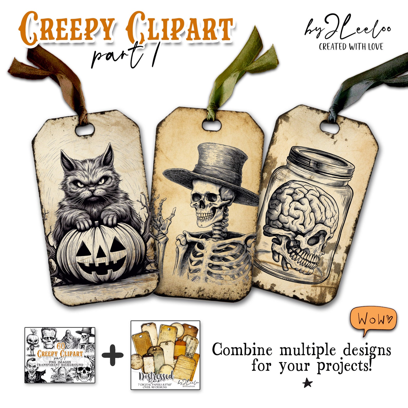 CREEPY CLIPART Set 1 | Vintage Horror Scrapbook Junk Journal Paper ...