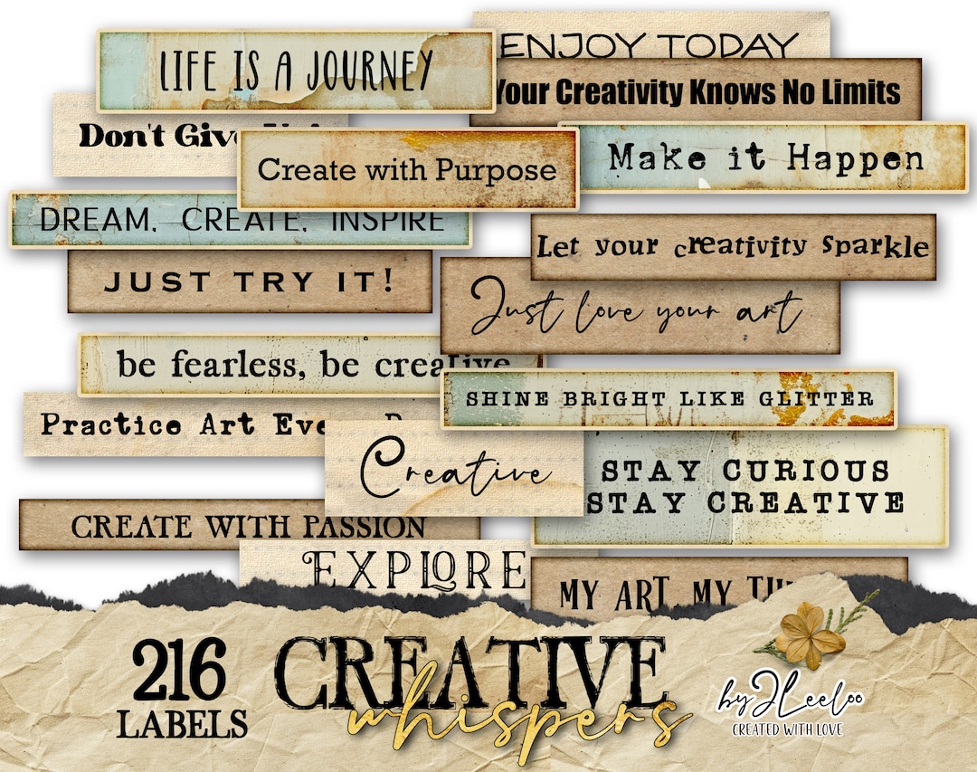 CREATIVE WHISPERS Text Label Printable Word | Grungy Sentence Vintage ...