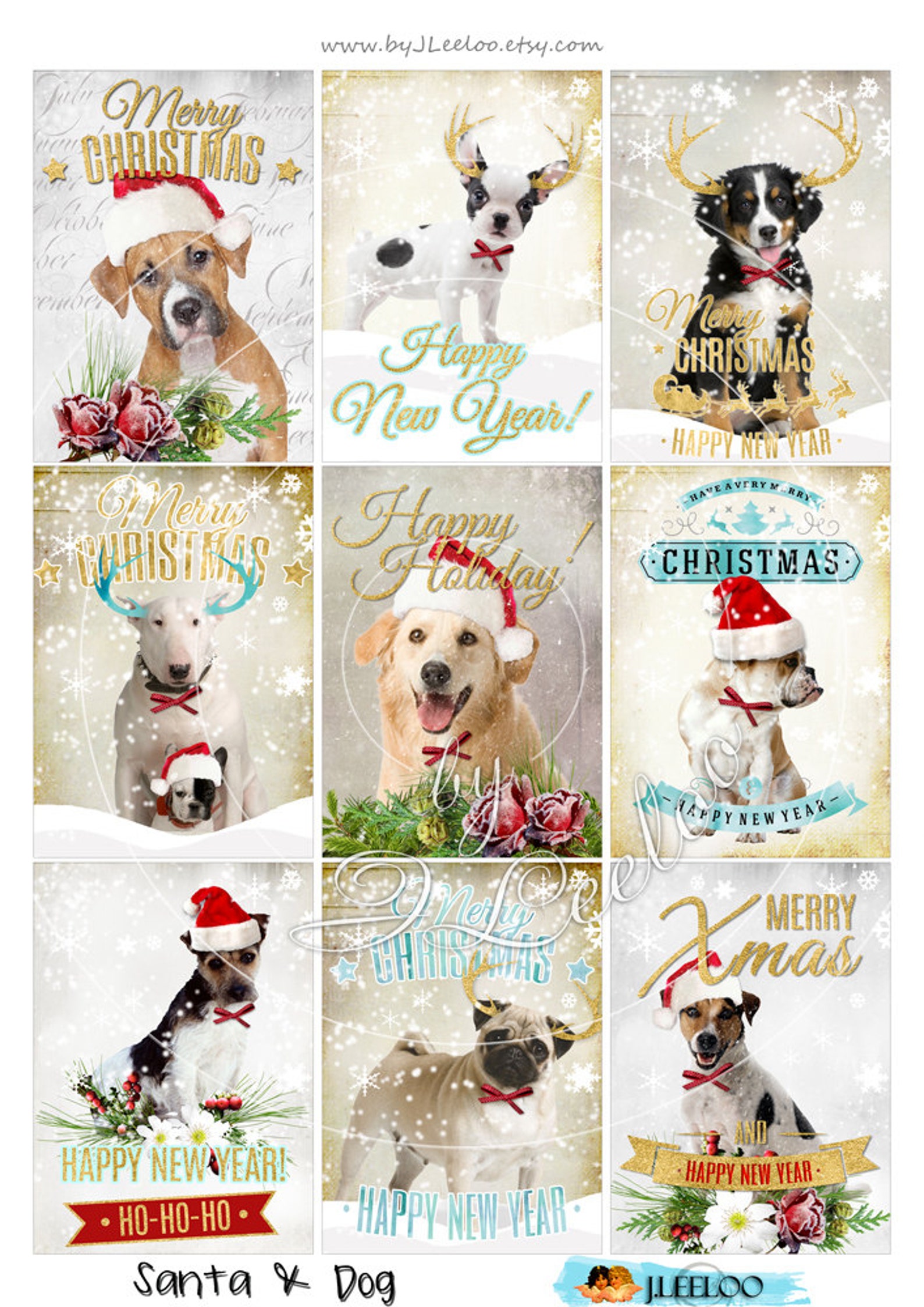 SANTA and DOG Printable Digital Collage Sheet Gift Label - Etsy