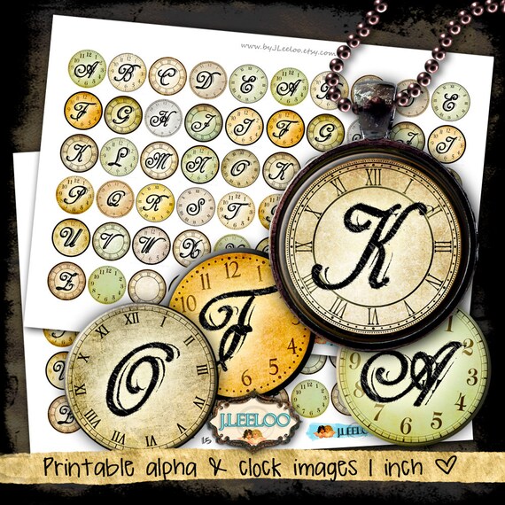 ALPHA CLOCK 1 Inch Circle Digital Collage Sheet for Pendant - Etsy