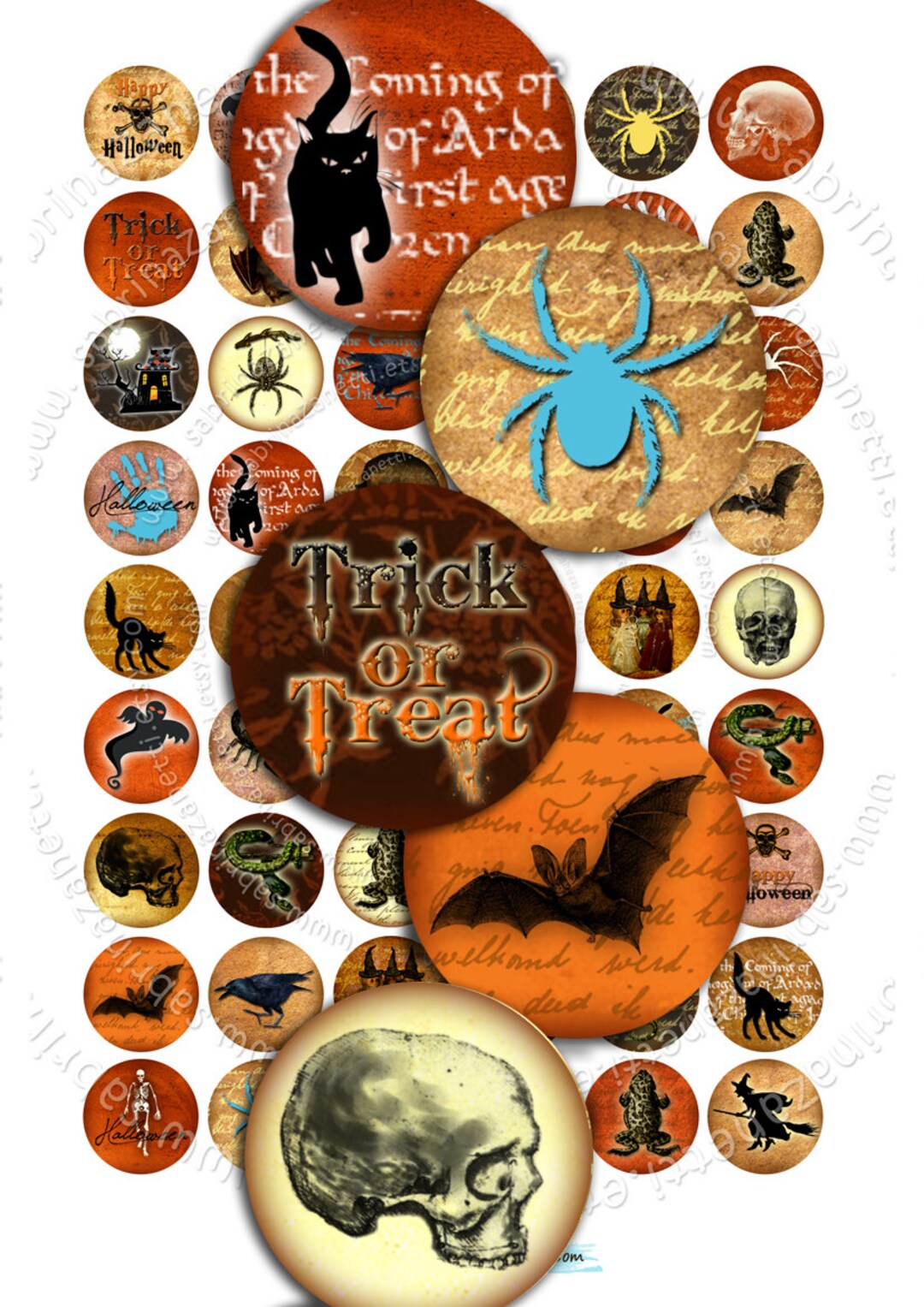 SCARY CIRCLES 1 Inch Circle Images Raven Skull Trick or Treat Halloween ...