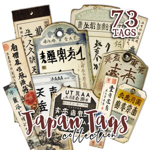 JAPAN TAGS Vintage Label Ephemera Supplies | Oriental Tags Aged and ...