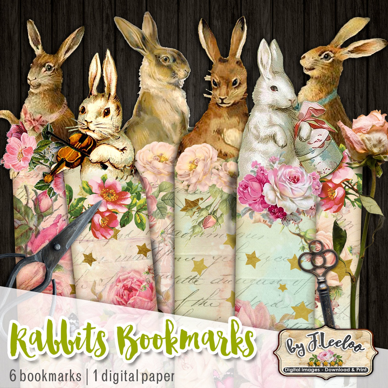 RABBIT BOOKMARK Printable Bunnies Vintage Images Instant - Etsy Denmark