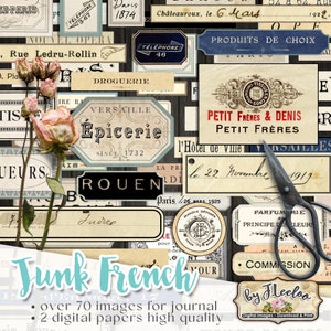 JUNK FRENCH Journal Labels Kit Printable Vintage Ephemera Journal ...